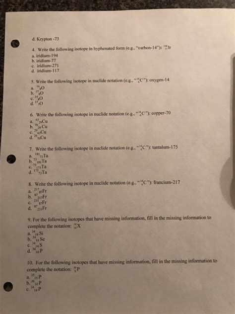 Solved D Krypton 73 4 Write The Following Isotope In