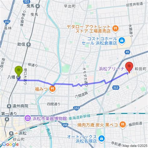八幡駅から浜松アリーナへのルートマップ Mdata