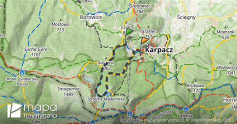 Trasa z Karpacz skrzyżowanie przy Kościele Wang mapa turystyczna pl