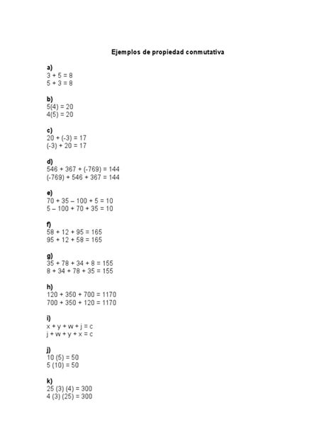 Ejemplos De Propiedad Conmutativa Pdf
