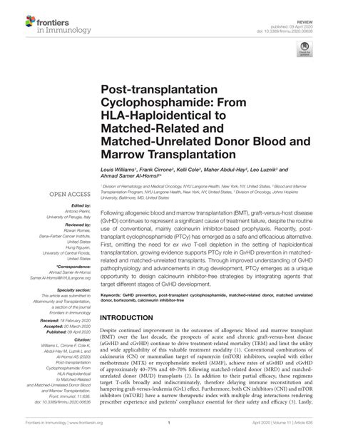 Pdf Post Transplantation Cyclophosphamide From Hla Haploidentical To