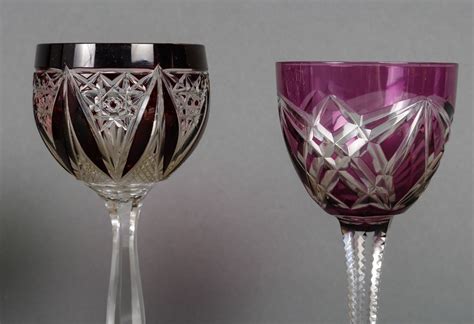 Proantic Four Rhine Wine Glasses Overlay St Louis And Baccarat 19th