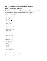 Lab Unconstrained Optimization And Partial Derivatives Answers Docx Lab Unconstrained
