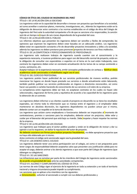 59558552 Analisis Del Codigo De Etica Del Colegio De Ingenieros Del