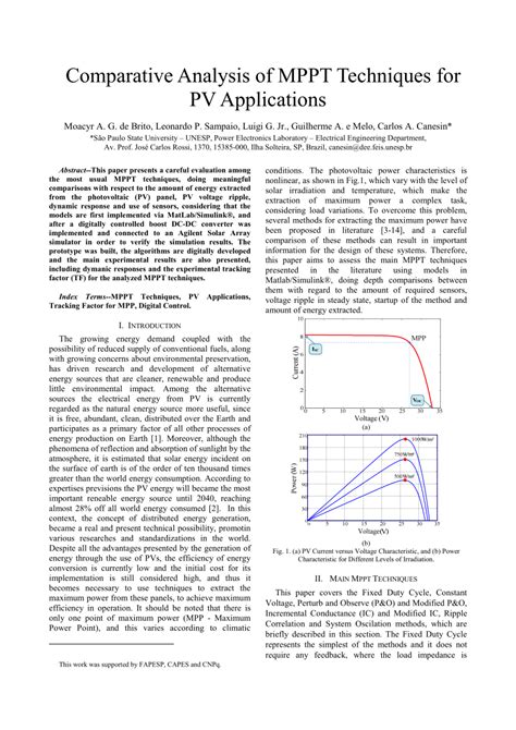 Pdf Comparative Analysis Of Mppt Techniques For Pv Applications