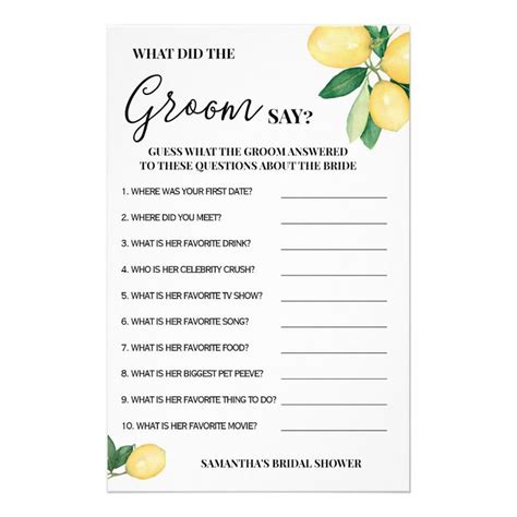 Lemons What Did Groom Say Bridal Shower Game Card Flyer Zazzle