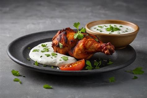 Tandoori Chicken With A Yogurt Dipping Sauce Realistic Premium Ai