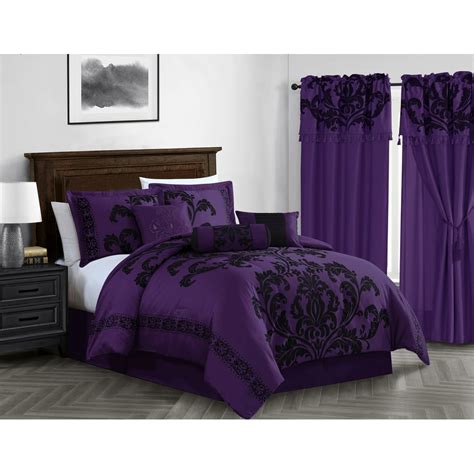 Chezmoi Collection Royale 7 Piece Dark Purple Jacquard Floral Comforter
