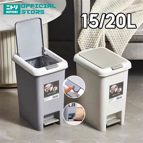 Nitori 20l Trash Can Pressed Trash Bin Solid Durable With Cover Garbage