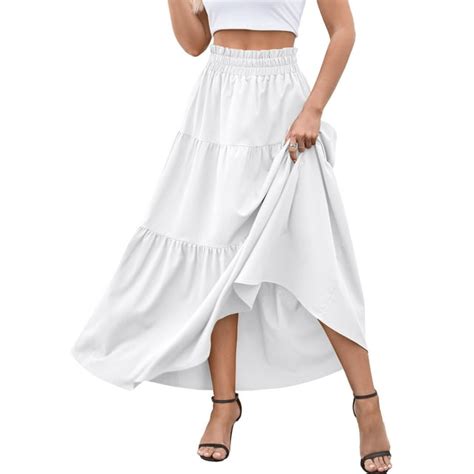 Ajesdani Womens Maxi Skirts Casual Elastic High Waist Swing Tiered