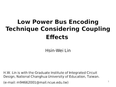 Ppt Low Power Bus Encoding Technique Considering Coupling Effects