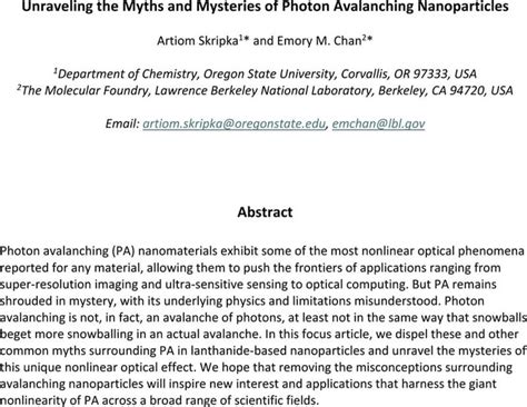 Unraveling The Myths And Mysteries Of Photon Avalanching Nanoparticles Materials Chemistry