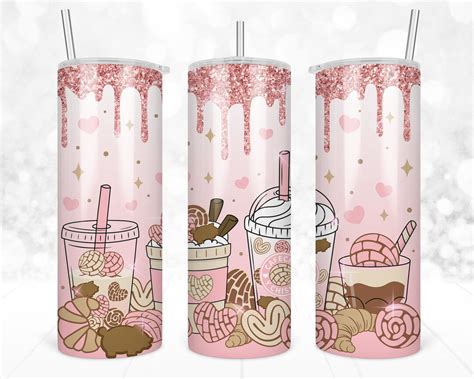 20oz Skinny Tumbler Cafecito Y Chisme Pink Glitter Sublimation Designs