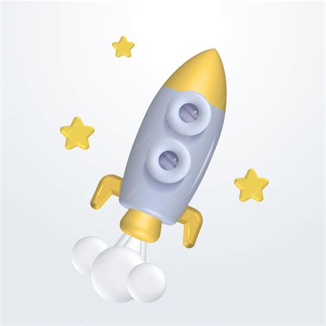 Premium Vector Flying Gray And Yellow Space Rocket With Cute Stars