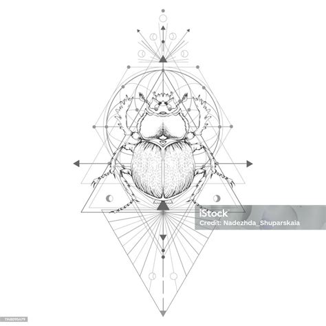 向量例證與手繪的聖甲蟲和神聖的幾何標誌在白色背景抽象神秘符號向量圖形及更多鍊金術圖片 鍊金術 埃及 紋身 人體裝飾 Istock