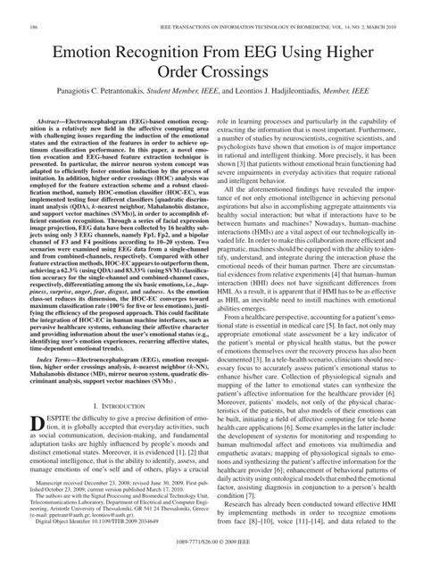 Pdf Emotion Recognition From Eeg Using Higher Order Crossings