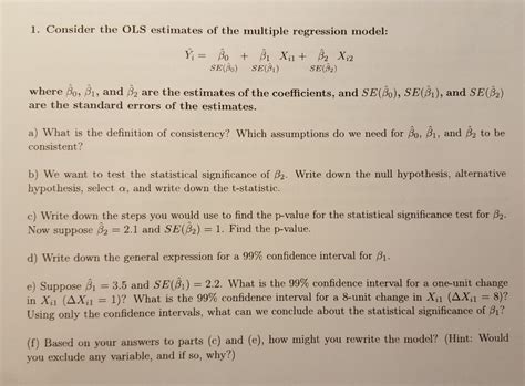 solved 1 consider the ols estimates of the multiple