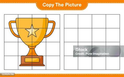그림을 복사하여 그리드 라인을 사용하여 트로피 그림을 복사합니다 교육 어린이 게임 인쇄 워크 시트 벡터 일러스트레이션 0명에 대한 스톡 벡터 아트 및 기타 이미지 Istock