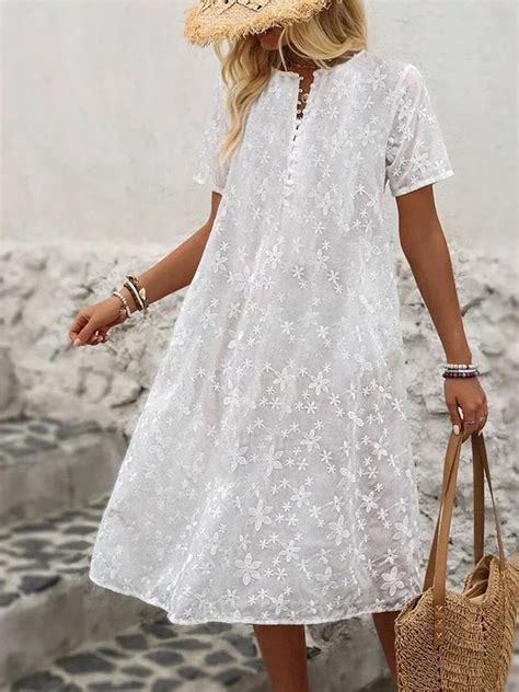 Crew Neck Simple Plain Cotton Midi Dress Azzlee