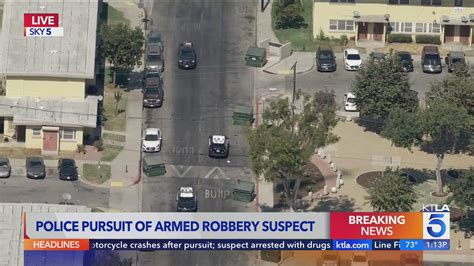 Lapd Pursues Fleeing Armed Robbery Suspect In Los Angeles