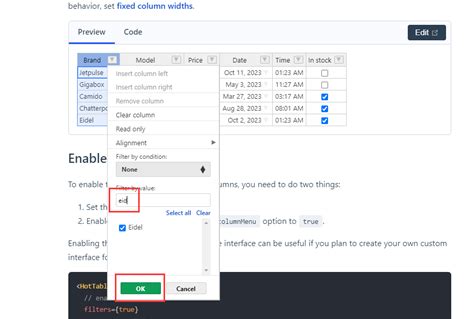 Bug The Filtering Feature Has A Bug · Issue 10454 · Handsontable
