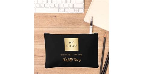 Black Gold Business Logo Name Signature Accessory Pouch Zazzle
