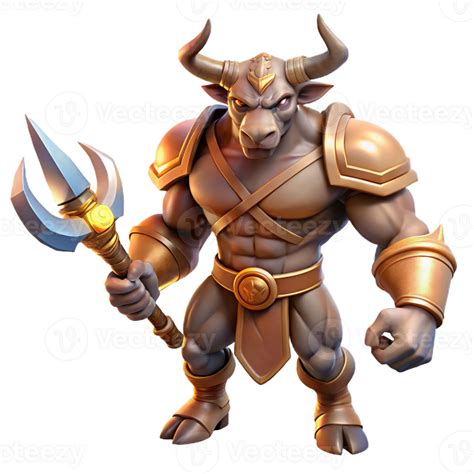 Stunning Minimalist A Powerful Minotaur Muscles Rippling Beneath Bronze Armor Wielding A