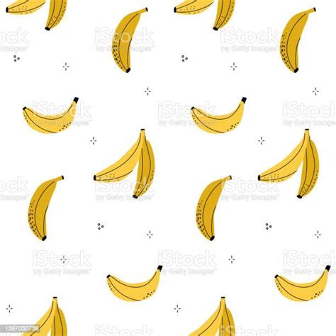 라인 아트 스타일의 노란색 바나나의 매끄러운 패턴 낙서 요소여름 과일 추상배경 벡터 손으로 그린 그림 바나나에 대한 스톡 벡터