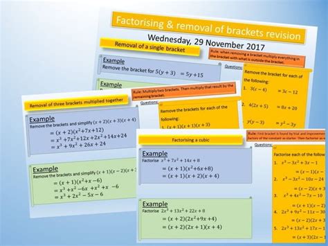 Factorising And Removal Of Brackets Revision Teaching Resources