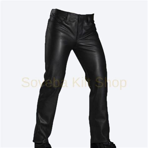 Mens Black Leather Jeans Soveba Kilt Shop