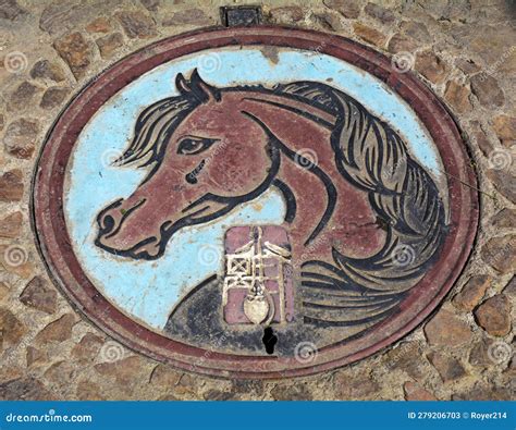 Cute Manhole Cover In Eight Trigrams City Tekesi Stock Image Image