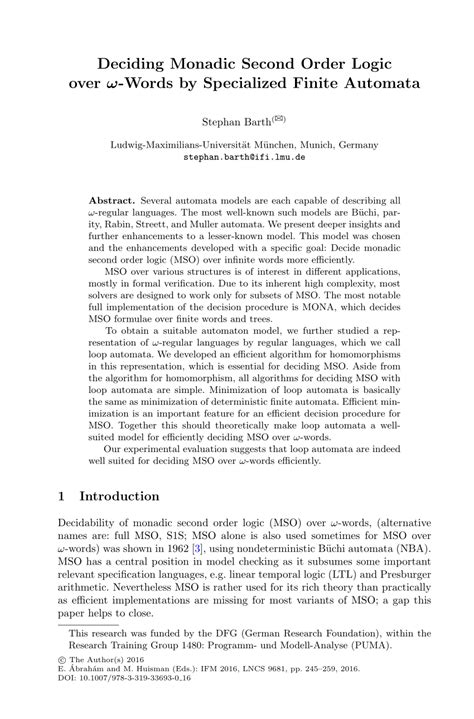Pdf Deciding Monadic Second Order Logic Over Omega ω Words By Specialized Finite Automata