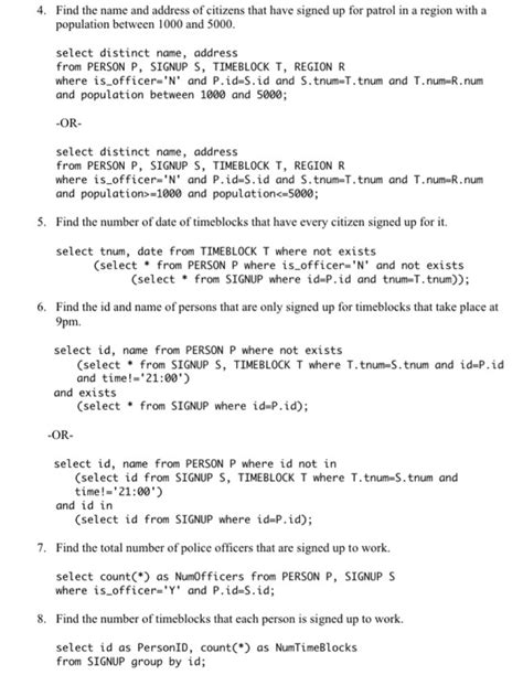 Solved Database Question Given The Schema And Sql Queries