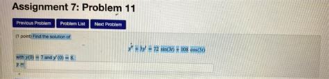 Solved Assignment 7 Problem 11 Previous Problem Problem