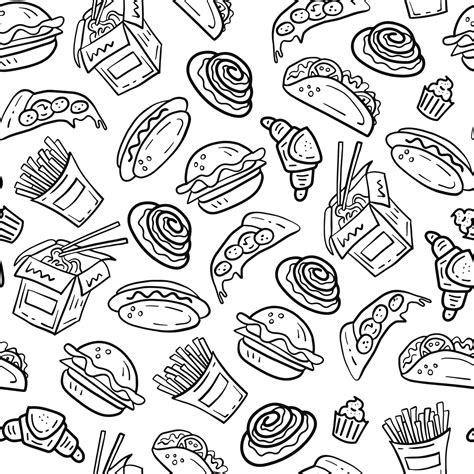 Fast Food Vector Seamless Pattern In Doodle Style 11631738 Vector Art