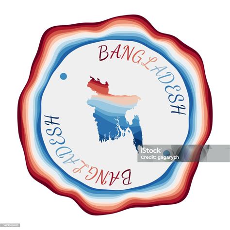 방글라데시 배지 아름다운 기하학적 파도와 생생한 빨간색 파란색 프레임이 있는 국가의 지도입니다 생생한 라운드 방글라데시 로고 벡터 그림입니다 경계에 대한 스톡 벡터 아트 및