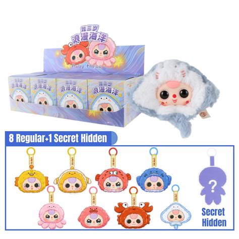 Cyinyin 8 Pcs Cute Bady Three Romantic Ocean Series Plush Doll Mystery Box Kawaii Blind Box