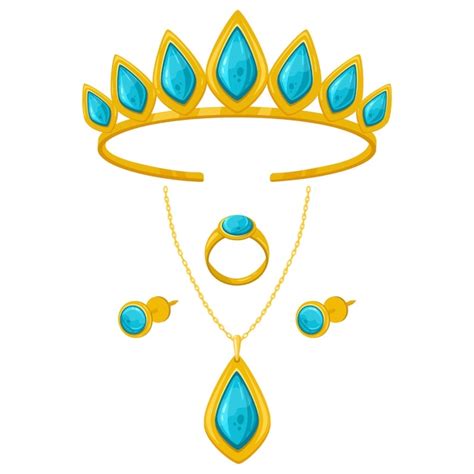 Premium Vector Cartoon Golden Jewelry Set Precious Tiara Necklace And