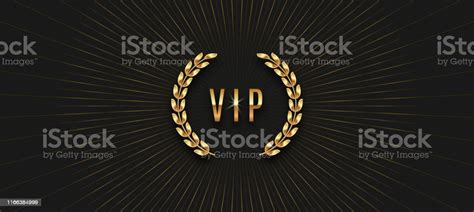 검은 배경에 월계관 화환과 태양 광선이있는 Vip 황금 라벨 프리미엄 디자인 고급 템플릿 디자인 벡터 그림입니다 검은색에 대한