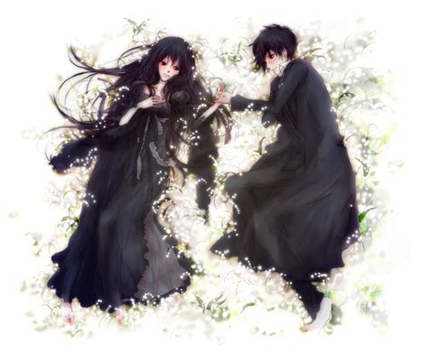 Safebooru 1boy 1girl Black Eyes Black Hair Blush Couple Dress Flower