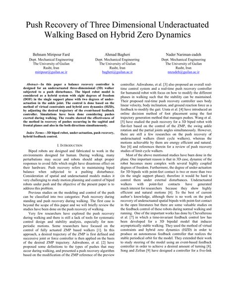 Pdf Push Recovery Of Three Dimensional Underactuated Walking Based On Hybrid Zero Dynamics