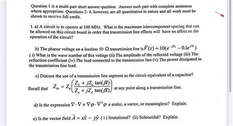 Solved Question Is A Multi Part Short Answer Question Chegg