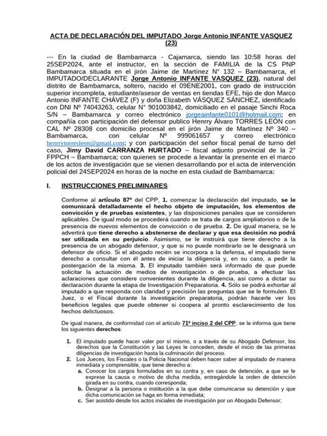 Acta De Declaracion Del Imputado Pdf Fiscal Abogado