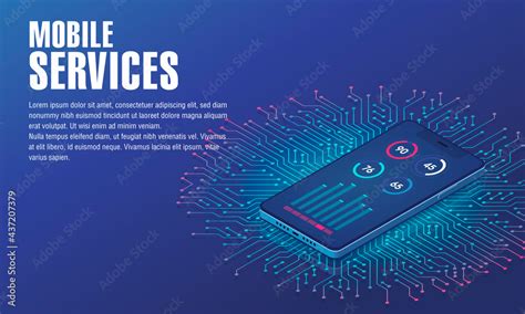 Isometric Concept With With Smartphone And Network Circuits Smartphone Hovering Over Circuits