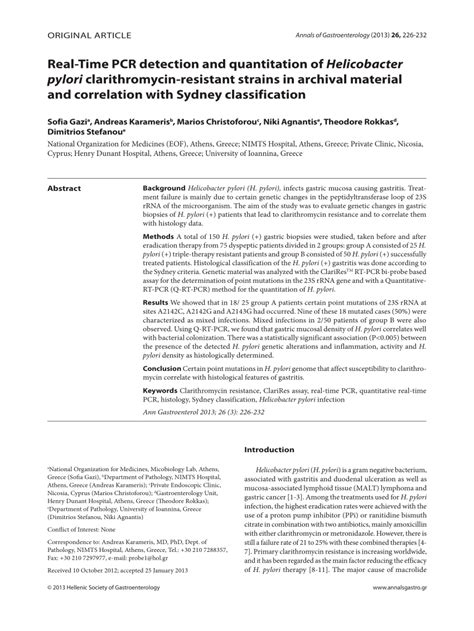 Pdf Real Time Pcr Detection And Quantitation Of Helicobacter Pylori Clarithromycin Resistant