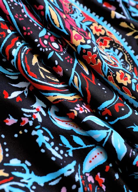 Contrast Binding Paisley Print Black Tankini Set Usd 4298