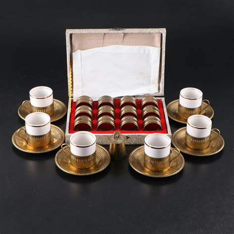 Brazilian Bellini Brass And Porcelain Espresso Cups With More Brass