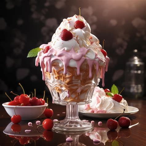 Premium Ai Image Strawberry Ice Cream Scoops
