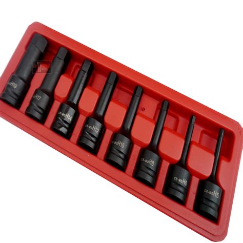 Allen Key Hex Socket Set Impact 8pc 12 Drive Cr V H5 H19 Deep 75mm Ebay