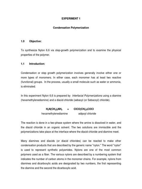 1 Step Polymerization Download Free Pdf Polymerization Nylon